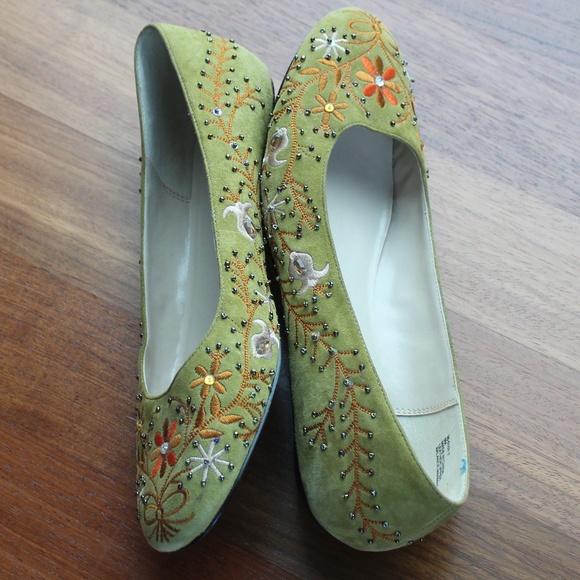 Chadwicks | Shoes | Chartreuse Embroidered Beaded Flats | Poshmark